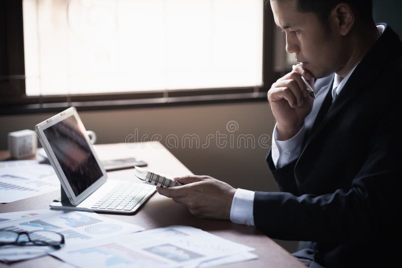 Business Man Thinking and Working at the Office Stock Photo - Image of ...