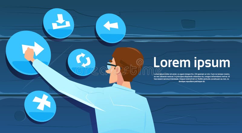 Business Man Touch Digital Touch Screen Press Button Back Rear View ...