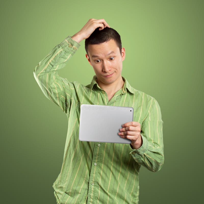 Business Man with Touch Pad Stock Photo - Image of face, cheerful: 25584742
