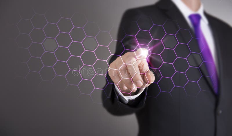Business Man Touch Screen Concept - Hexagonal Box Stock Image - Image ...