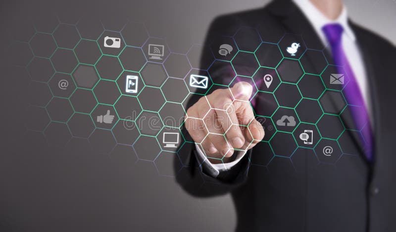 Business Man Touch Screen Concept - Hexagonal Technology Stock Photo ...