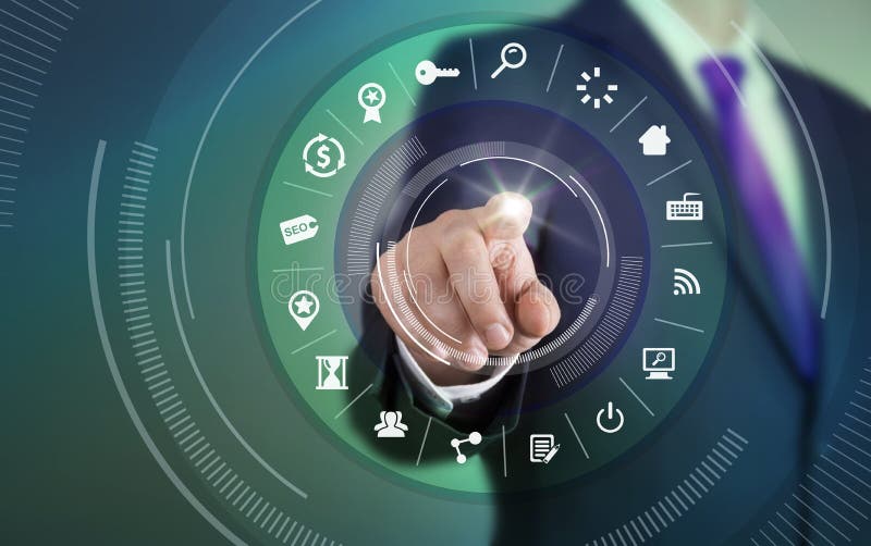 Business Man Touch Screen Smart Ring Stock Photo - Image of network ...