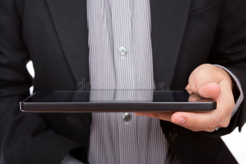 Business Man and a Touch Screen Device Stock Image - Image of notebook ...