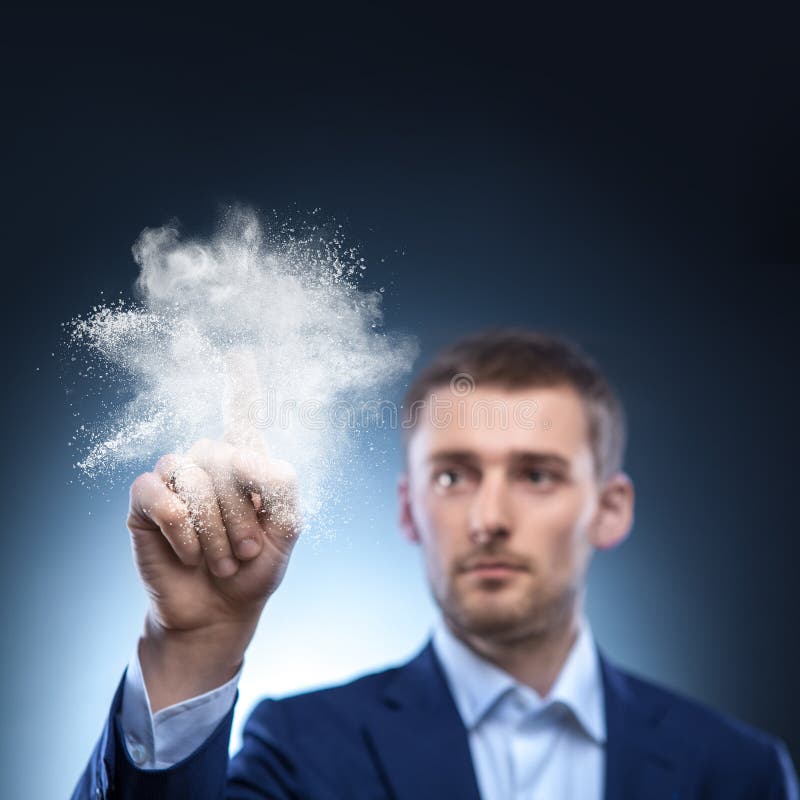 Business Man Touch Splash of Powder in Air Stock Photo - Image of ...