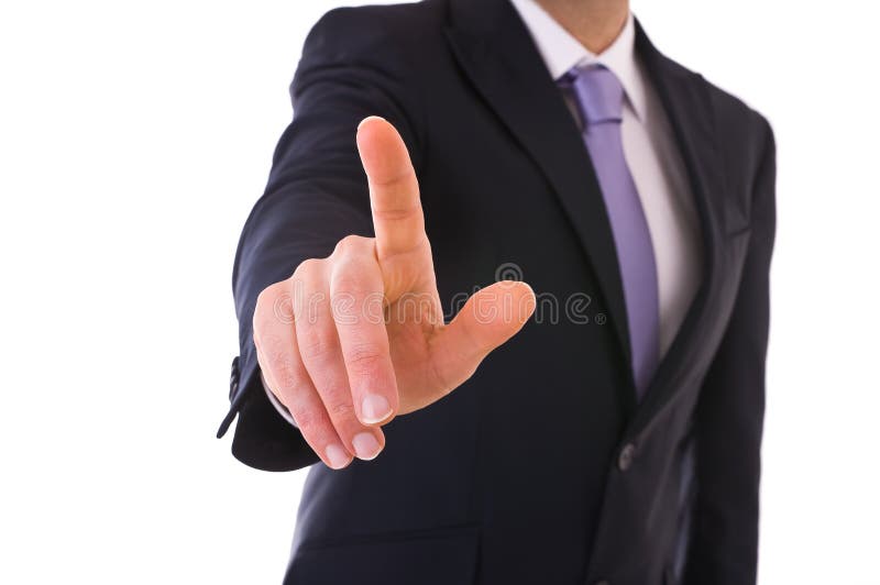Businessman Touching an Imaginary Screen. Stock Photo - Image of hand ...