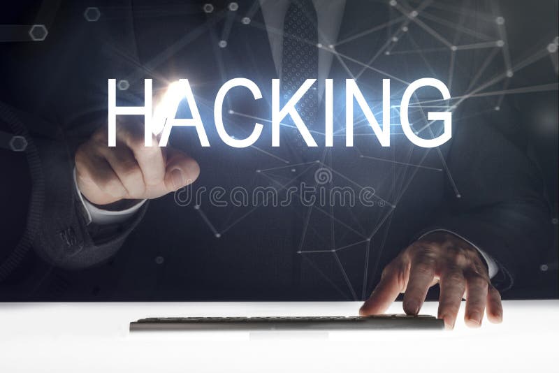 Business Man Touching Screen Stock Photo - Image of abstract, hacker ...