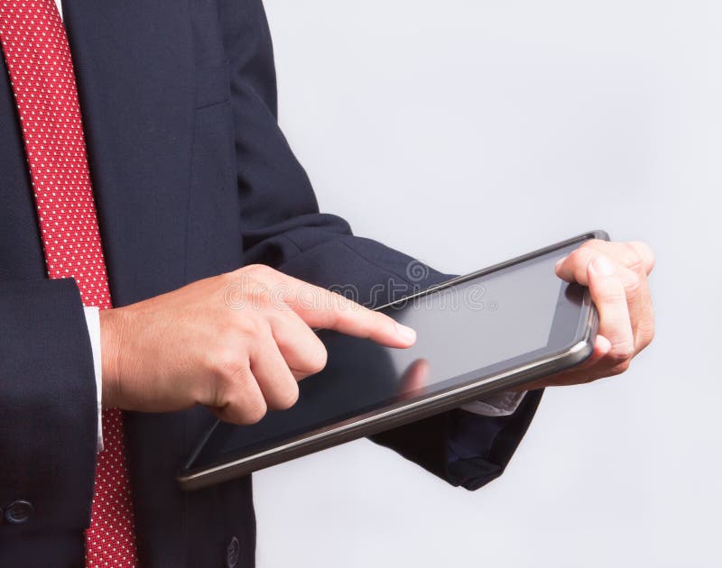 Business Man Touching Tablet Pc Stock Photo - Image of technology, hand ...