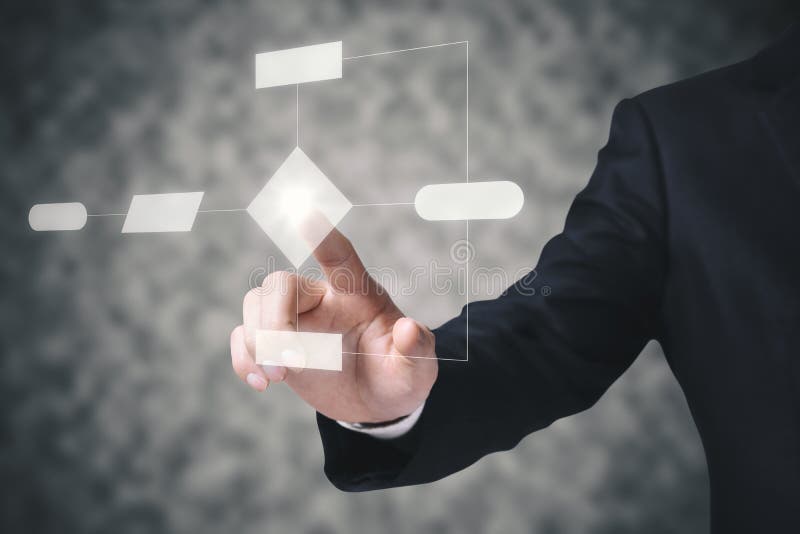 Business Man Touching Virtual Screen Business Process and Workflow ...