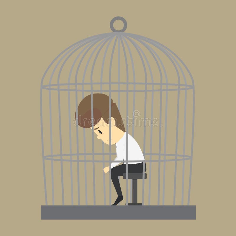 A Business Man Trapped in a Cage, without Freedom Stock Vector ...