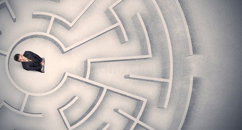 Business Man Trapped in a Circular Maze Stock Photo - Image of game ...