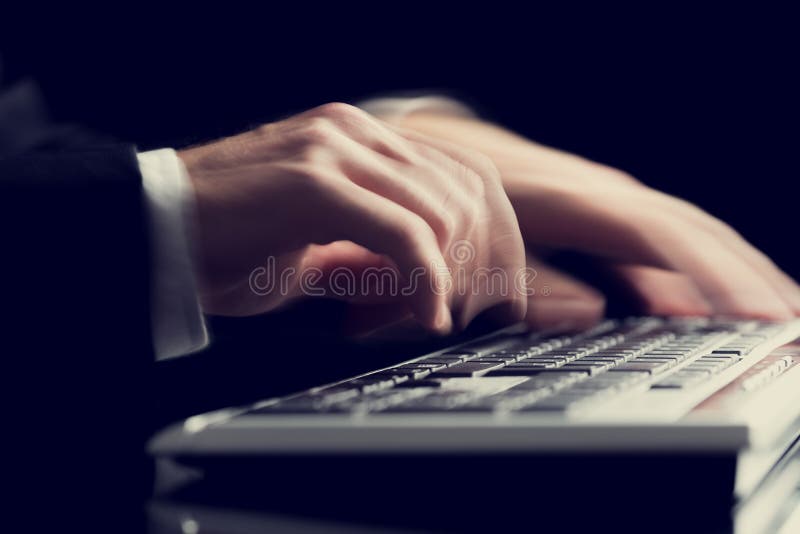 Business Man Typing on a Computer Keyboard Stock Photo - Image of cloud ...