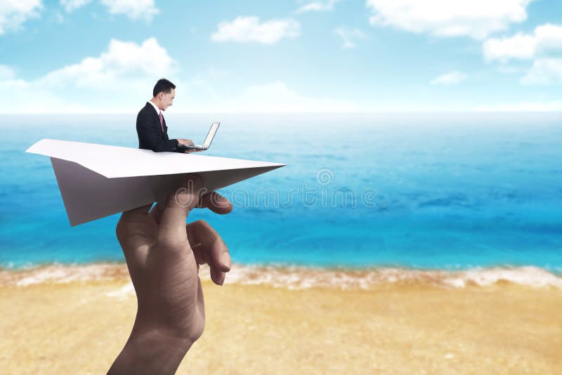 Business Man Typing with Laptop on the Paper Plane Stock Photo - Image ...