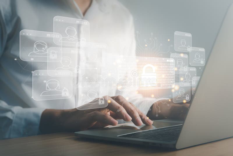 Business Man Use Laptop with Security Icon Screen, Innovation ...