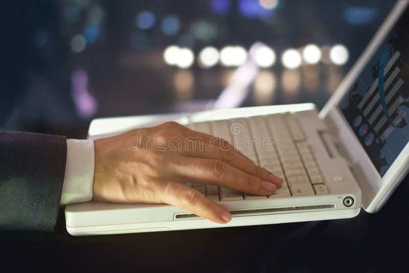 Business Man Use Statistical Data in the Form of Digital Graphs and ...