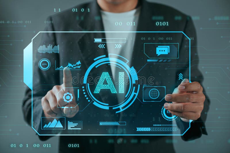 Business Man Using Artificial Intelligence (AI) in the Futuristic ...