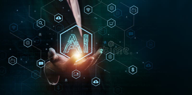 Business Man Using Artificial Intelligence (AI) in the Futuristic ...