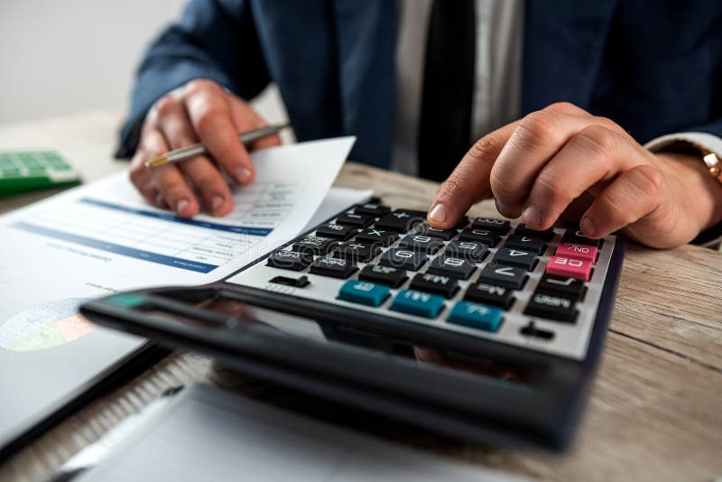 Business Man Using Calculator for Accounting Finance Chart and Diagram ...