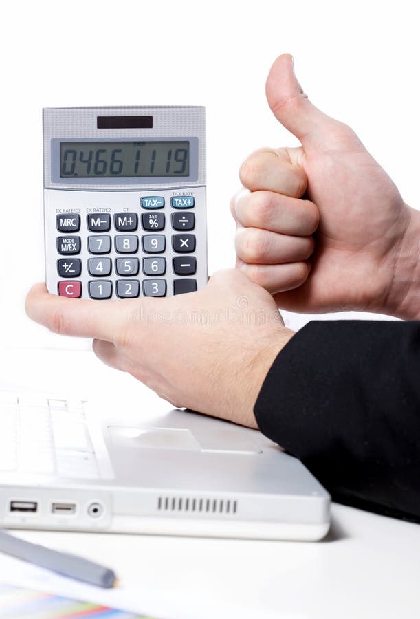 Business Man Using Calculator with Thumb Up Stock Photo - Image of ...