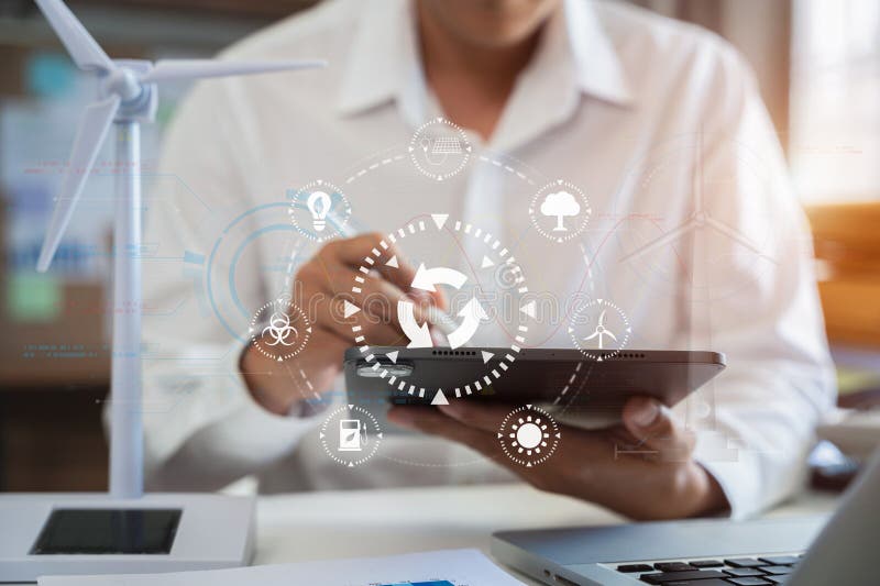 Business Man Using Computer on CO2 Emission Reduction Concept with ...