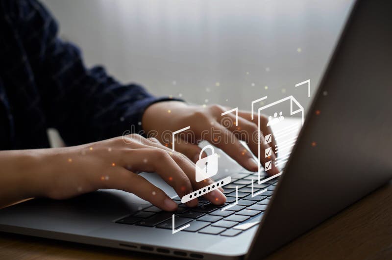 Business Man Using Computer in Cybersecurity and Cyber Network Concept ...