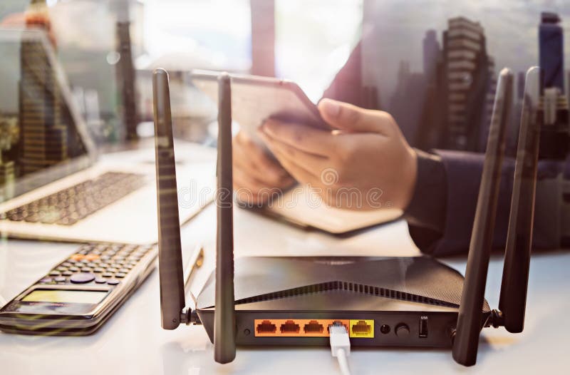 Broadband Router Ethernet Computer Network Cables Stock Photo - Image ...