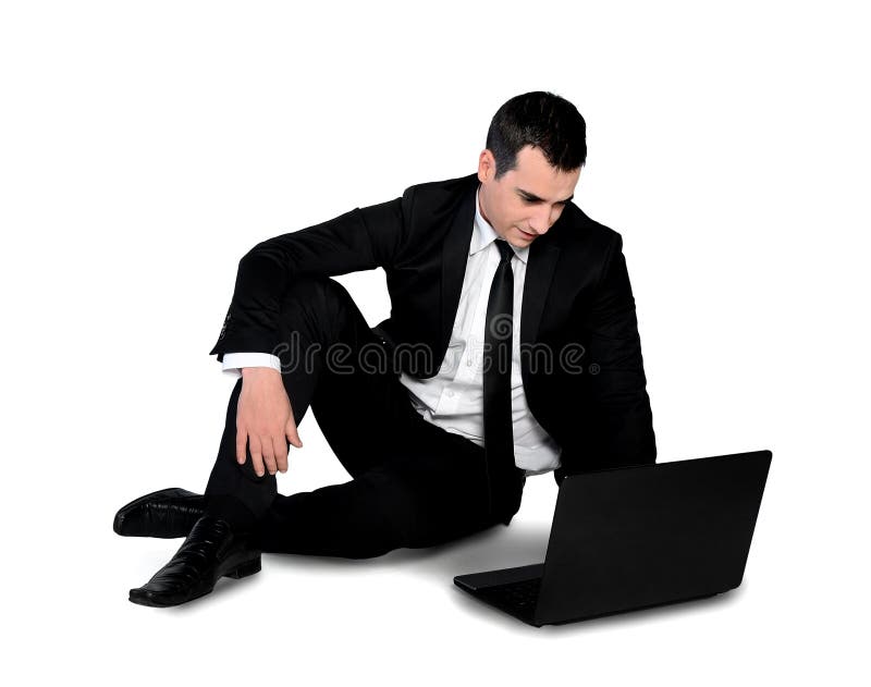 Business Man Using Computer Stock Photo - Image of floor, cutout: 55935468