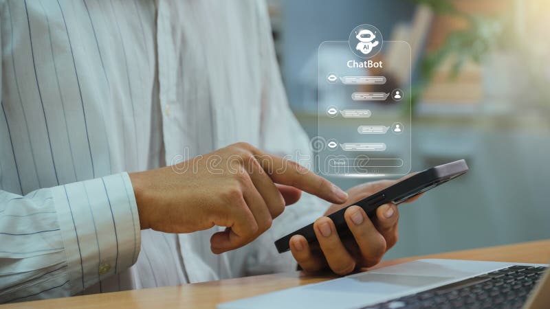 Business Man Using Digital Chatbot Application Artificial Intelligence ...