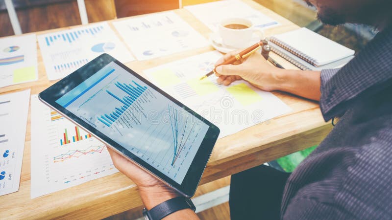 Business Man Using Digital Tablet with Report Chart Outdoor Cafe Stock ...