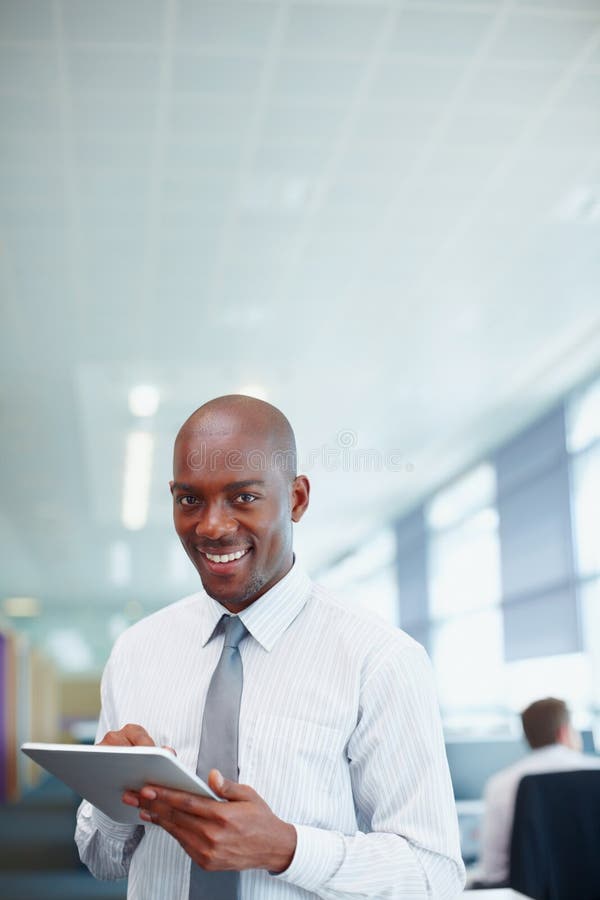 Business Man Using Electronic PC. Handsome African American Business ...