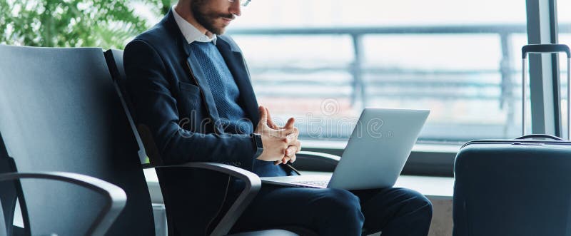 Business Man Using His Laptop during a Business Trip. Stock Image ...