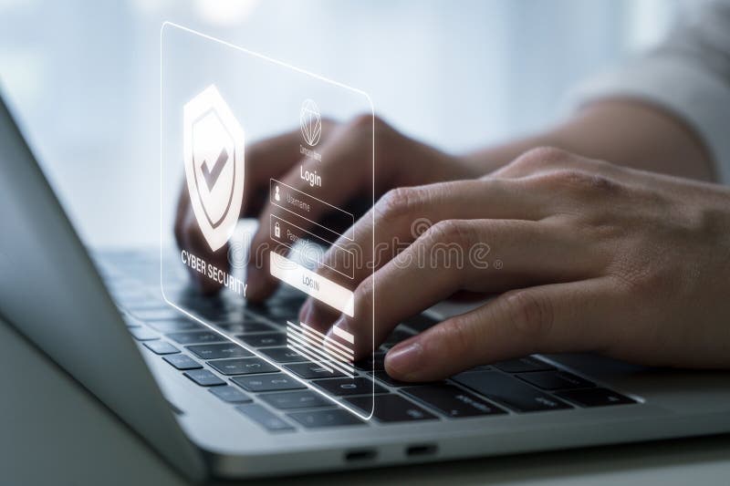 Business Man Using Laptop Computer To Login Network Security. Personal ...