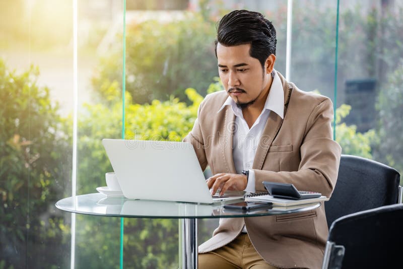 Business Man Using Laptop Computer Stock Image - Image of handsome ...