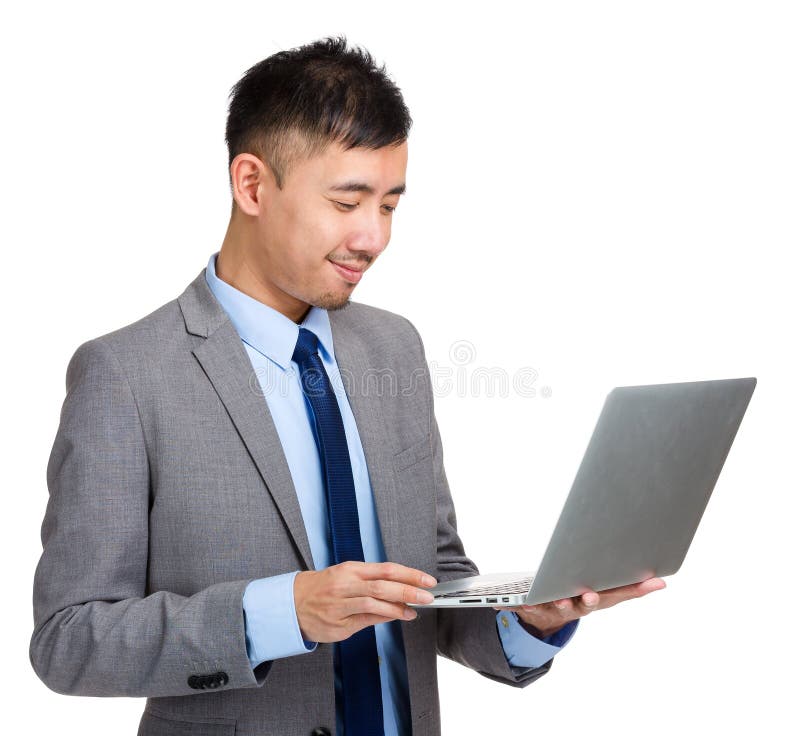 Business man using laptop stock photo. Image of media - 40943420