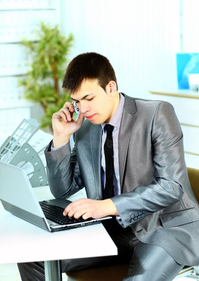 Business Man Using Laptop in Modern Office Stock Photo - Image of ...