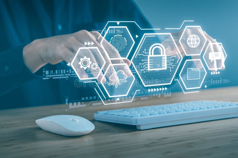 Businessman Using Laptop with Security Icon Screen, Data Security ...