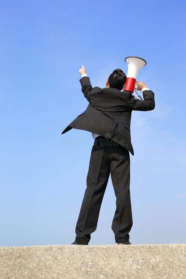 Business Man Using Megaphone Stock Photo - Image of loudspeaker, back ...