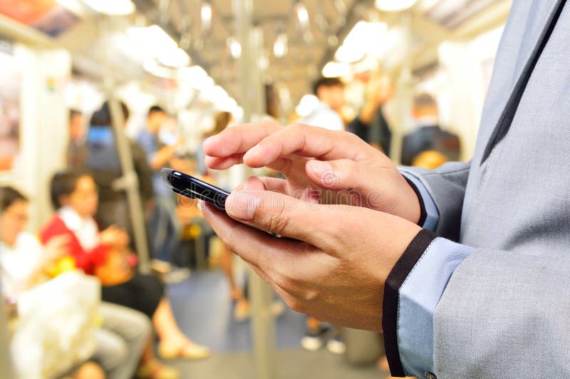 Business Man Using Mobile Phone in Train Stock Photo - Image of ...
