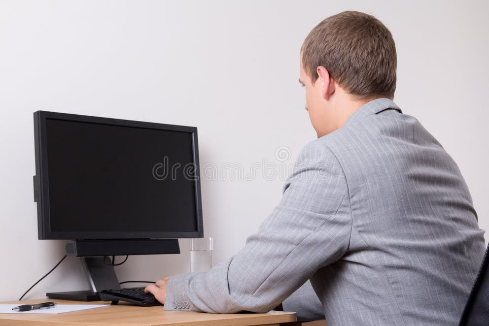 Business Man Using Personal Computer at Work Stock Photo - Image of ...