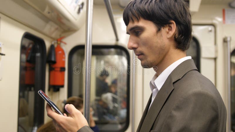 Business Man Using Smartphone in Subway Stock Photo - Image of public ...