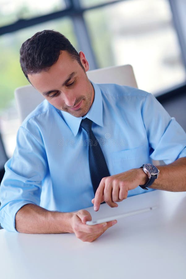 Business Man Using Tablet Compuer at Office Stock Image - Image of busy ...