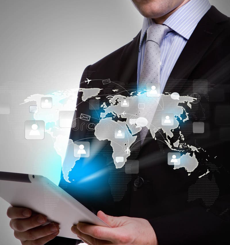 Business Man Using a Touch Screen Device Stock Photo - Image of ...