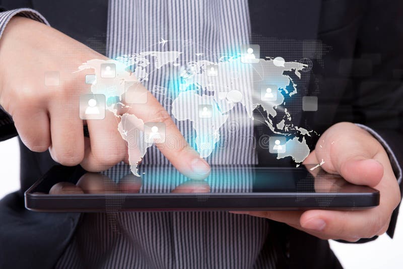 Business Man Using a Touch Screen Device Stock Image - Image of ...