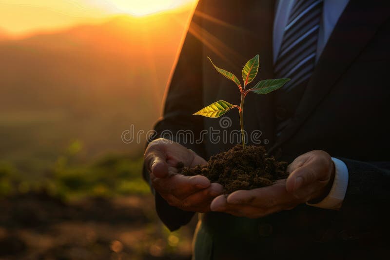 Business Man Using the Tree Plant To Support Environmental and ...