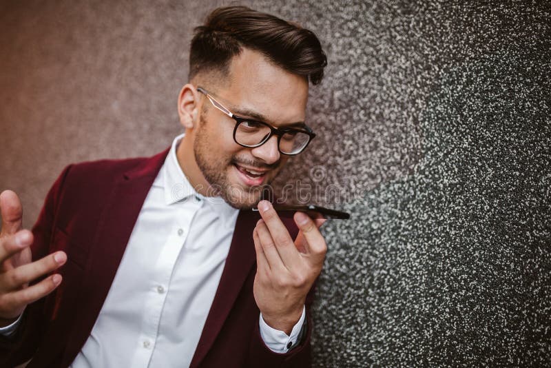 Business Man Using Voice Command Recorder on Smartphone Stock Photo ...