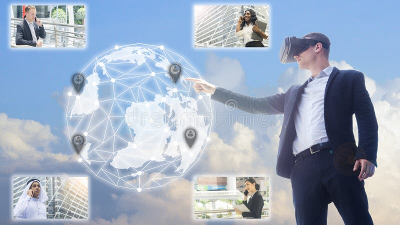 Business Man Using VR Headset and Interacting with Object World Stock ... Business Man Using VR Headset and Interacting with Object World Stock ...