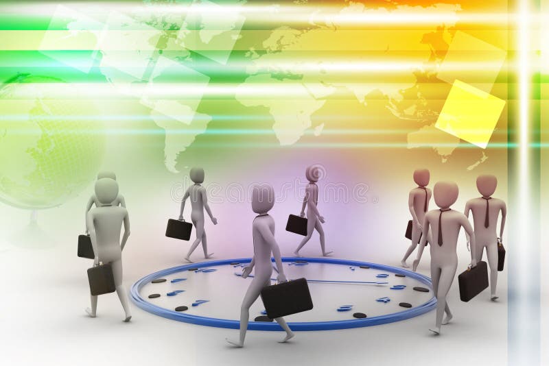 Business Man Walk Around the Clock Stock Illustration - Illustration of ...