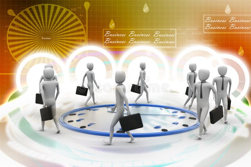 Business Man Walk Around the Clock Stock Illustration - Illustration of ...