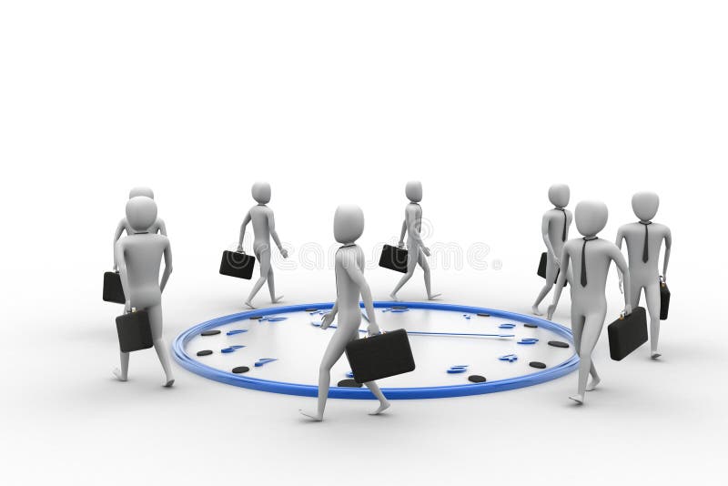 Business Man Walk Around the Clock Stock Illustration - Illustration of ...