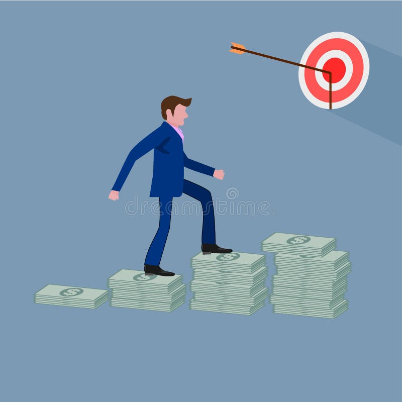 Business Man Walk on Money Stack Stock Vector - Illustration of finance ...