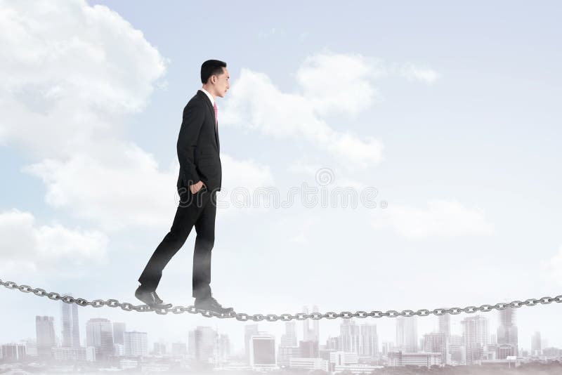 Business Man Walking on the Chain Stock Image - Image of walking ...